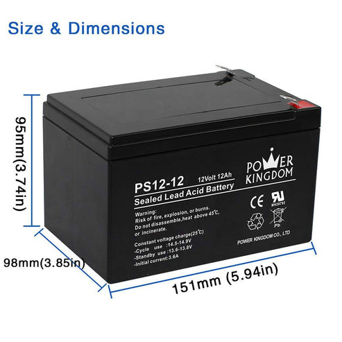 Battery 12V 12Ah 20hr 12 Volts 12 Ampere Battery Power Kingdom PS12-12 ...