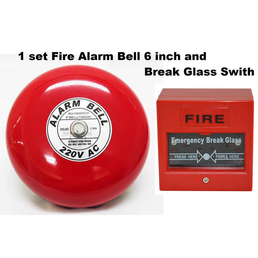 Fire Alarm System Set Fire Alarm Bell 6 inches diameter 220v with Brea ...