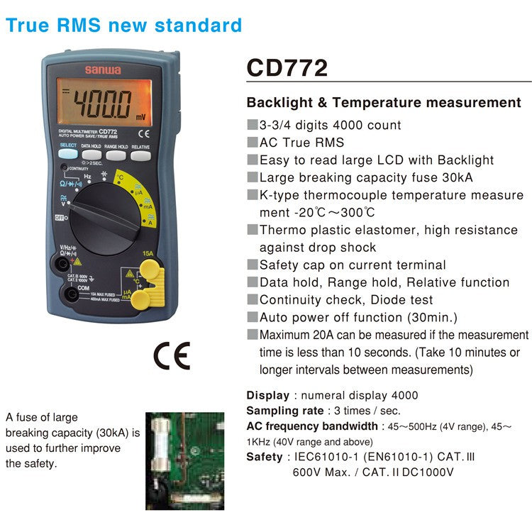 Sanwa CD772 Digital Multimeter Backlight Buzzer Temperature measuremen ...