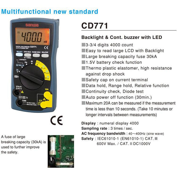 Sanwa CD771 Digital Multimeter Backlight & Cont. buzzer with LED AC/DC ...