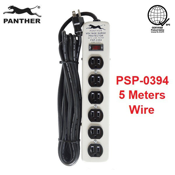 Panther 6 Gang Voltage Surge Protector 6 Outlets Extension Cord 5 mete ...