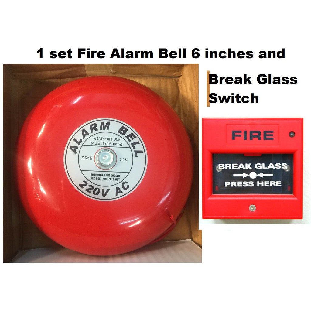 Fire Alarm System Set Fire Alarm Bell 6 inches diameter 220v with Brea ...