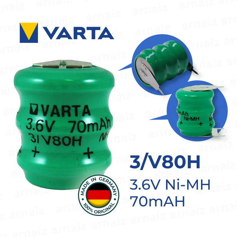 Varta 3/V80H (1pc) Rechargeable Ni-MH Battery Pack 3.6V 70mAh 3 Pin 2P ...